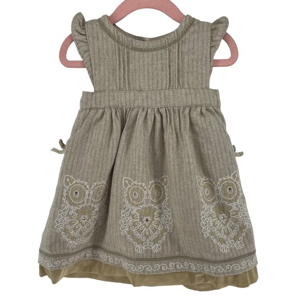 Monsoon | Dresses | Monsoon Baby Girls 218 Months Tan White Gold Owl ...